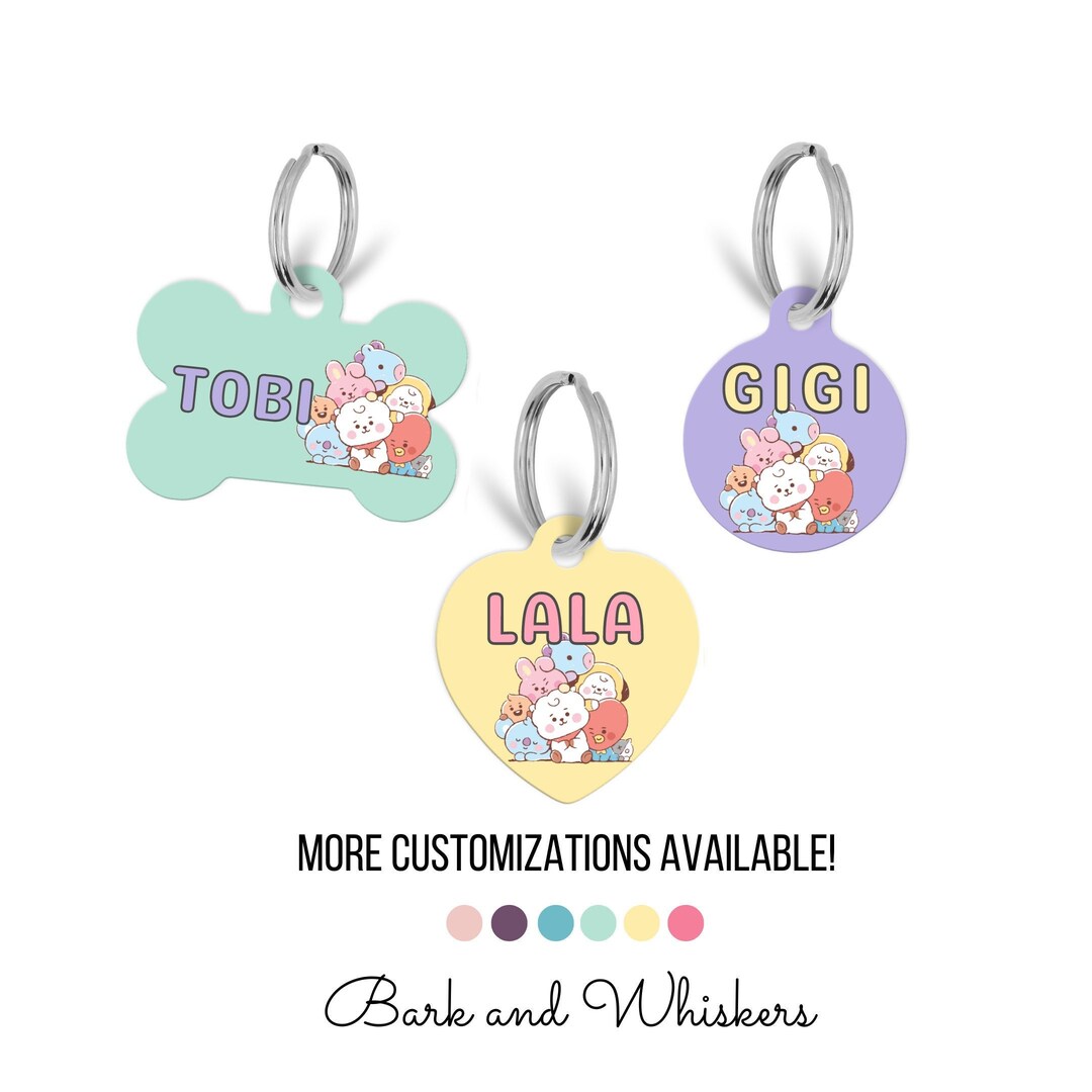 Personalized BT21 Inspired Pet Tag Custom QR Code Wish Bone Round ...