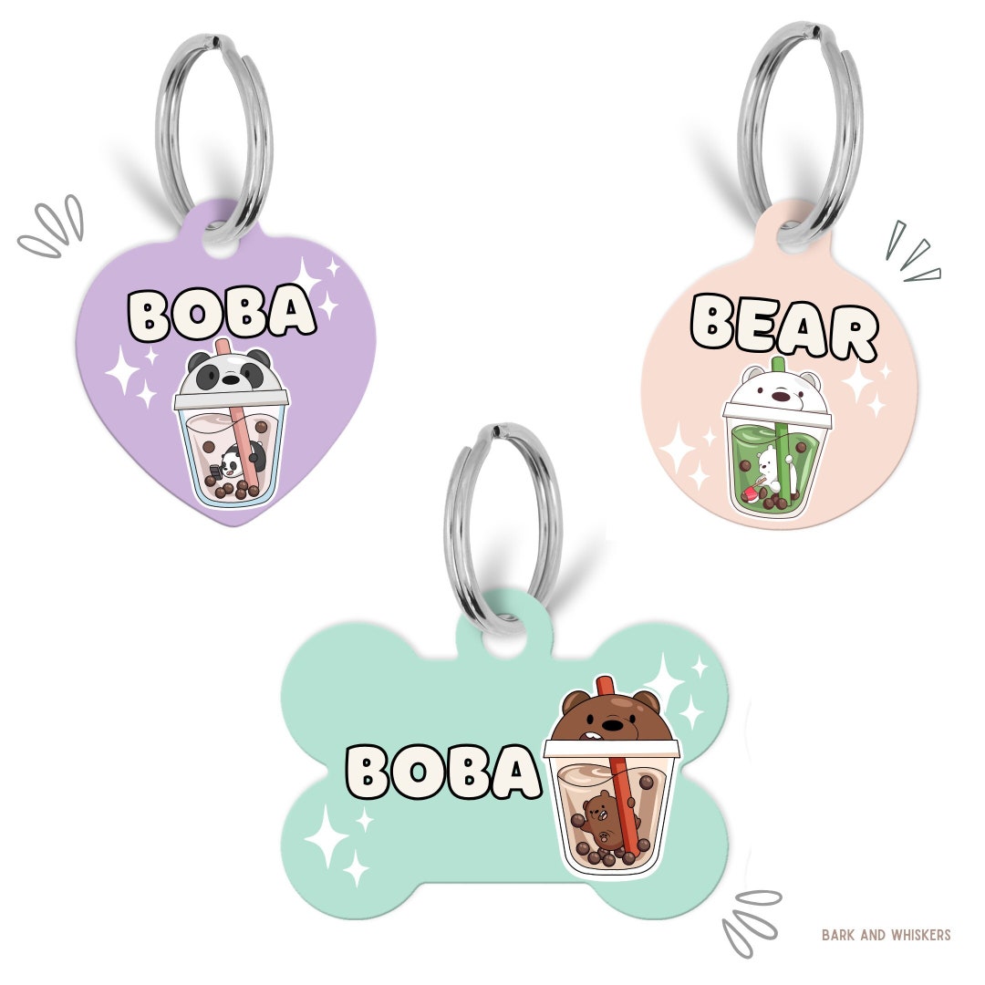 Bear Boba Tea Pet Id Tag , Bubble Tea Personalized Custom Tag, QR Code ...