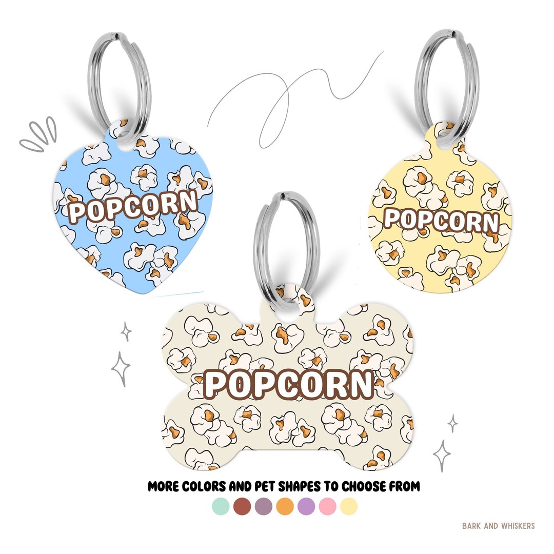 Popcorn Pet Tag, Custom Pet ID, QR Code Pet Tag, Funny Pet Tag ...