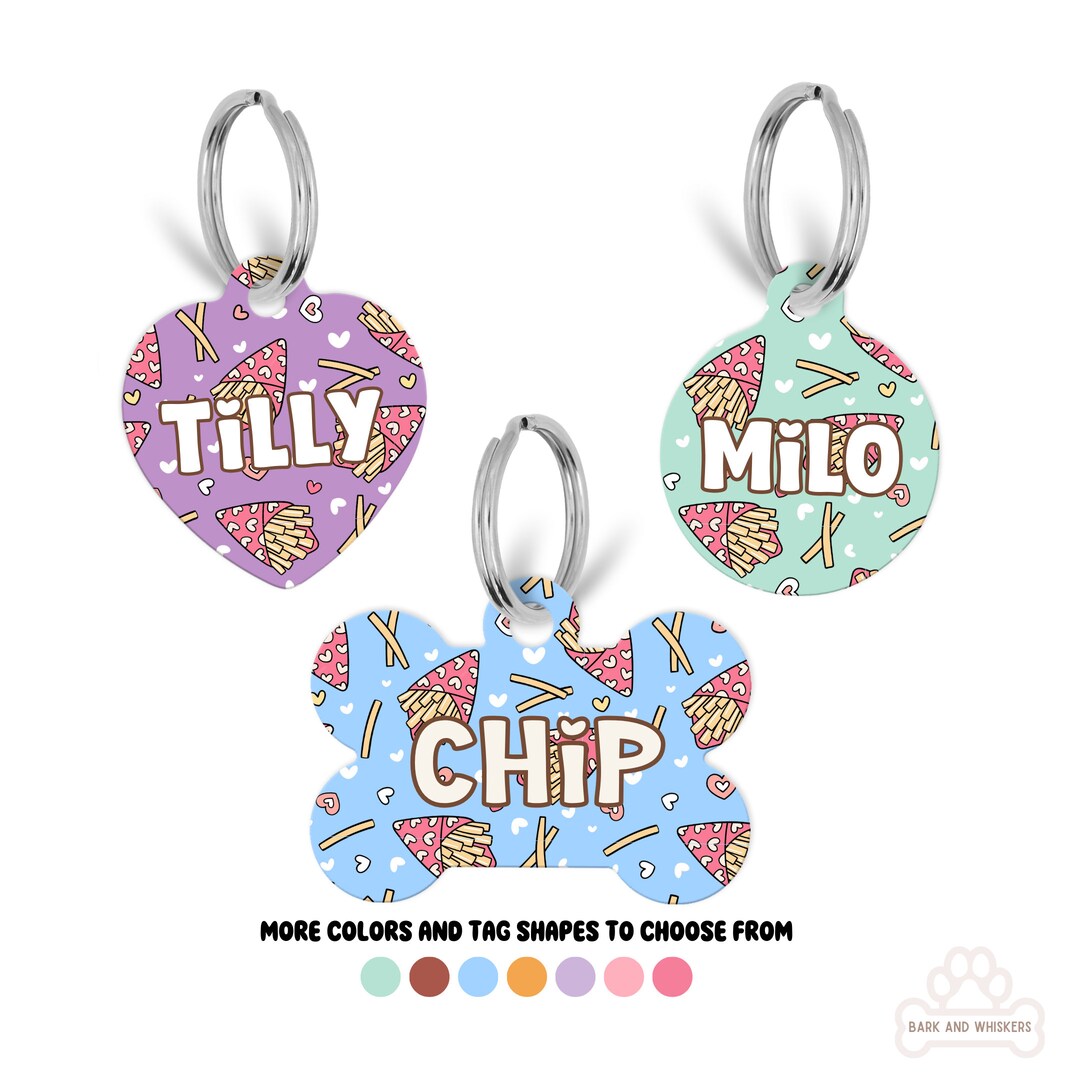 French Fries Pet ID Tag, Personalized Custom QR Code Tag, Collar Pet ...