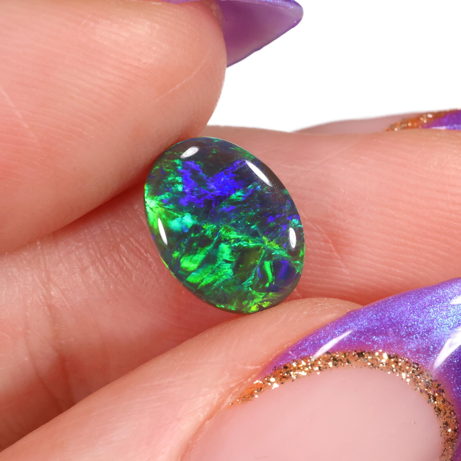 Black Opal Oval Cabochon Green Blue Fire 1.52ct - Etsy