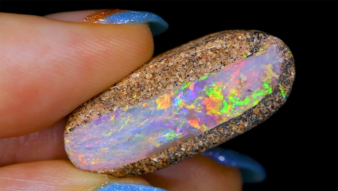 Bright Multi Color Fire Oval Shape Australian Pipe Crystal Boulder Opal ...