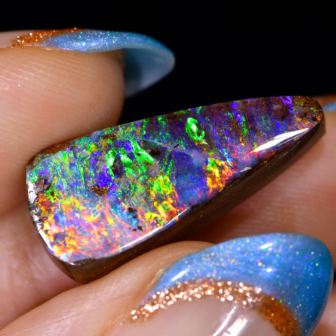 Gem Bright Rainbow Flash Freeform Australian Boulder Opal Ring Stone 8. ...