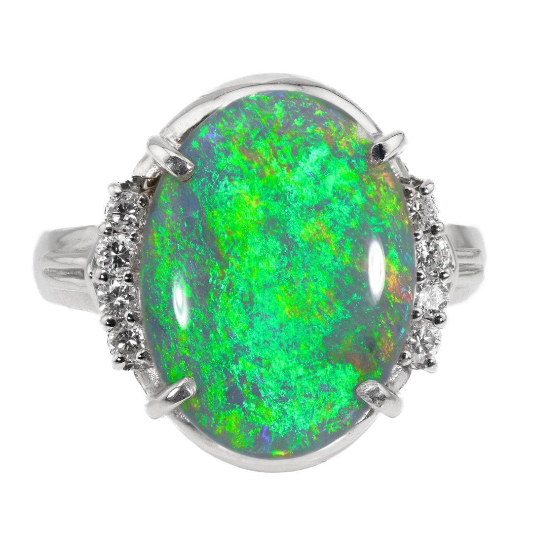Black Opal Ring Neon Green Orange Fire Pt900 Platinum - Etsy