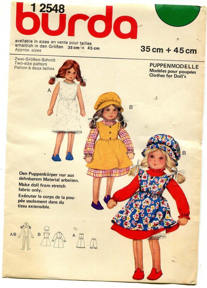 Vintage-1980's-burda 14in./17.5in.-doll and Wardrobe Sewing Pattern ...