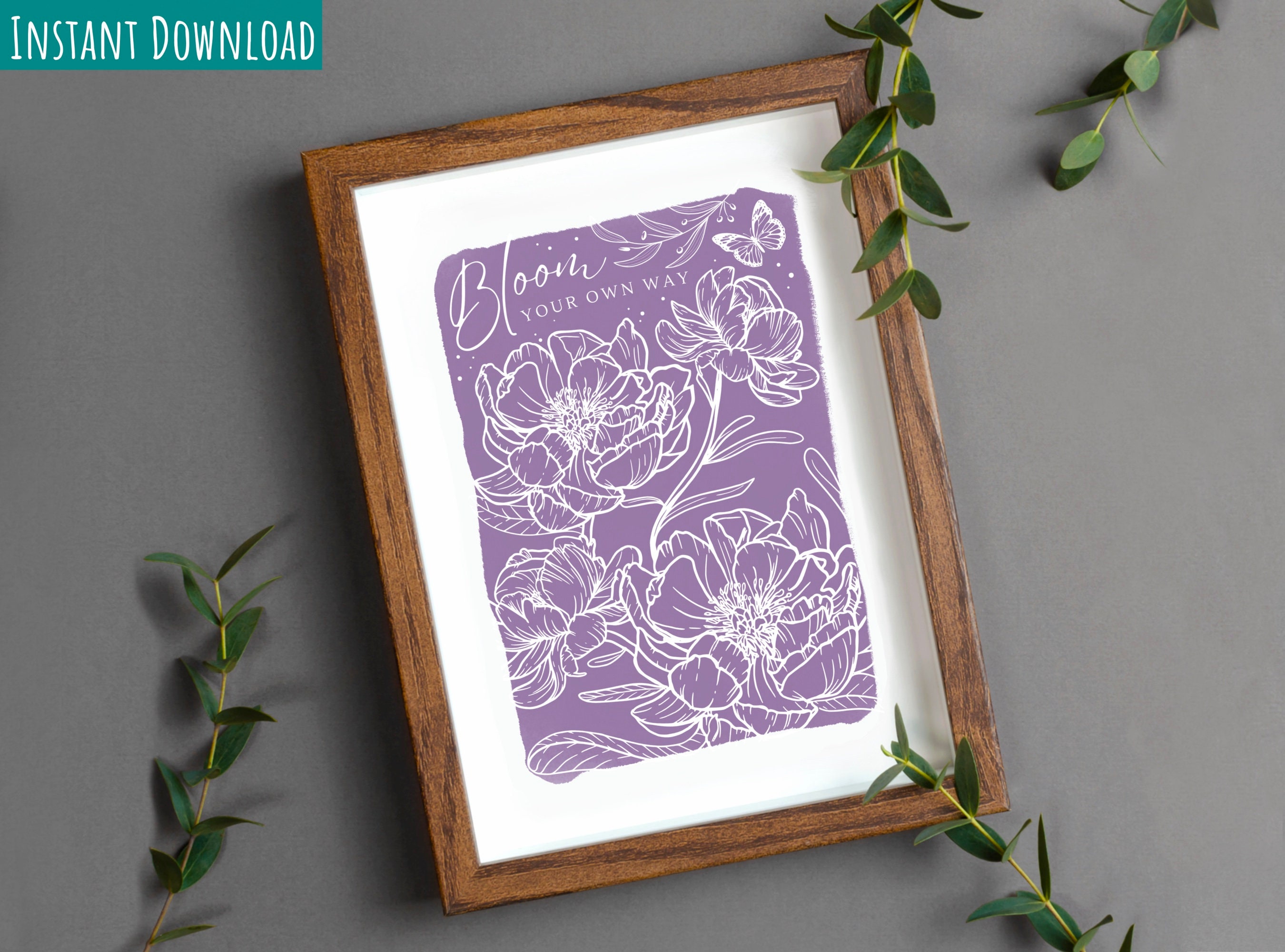 Bloom Your Own Way Quote Print | Lavender | Flower Line Art, Boho Home ...
