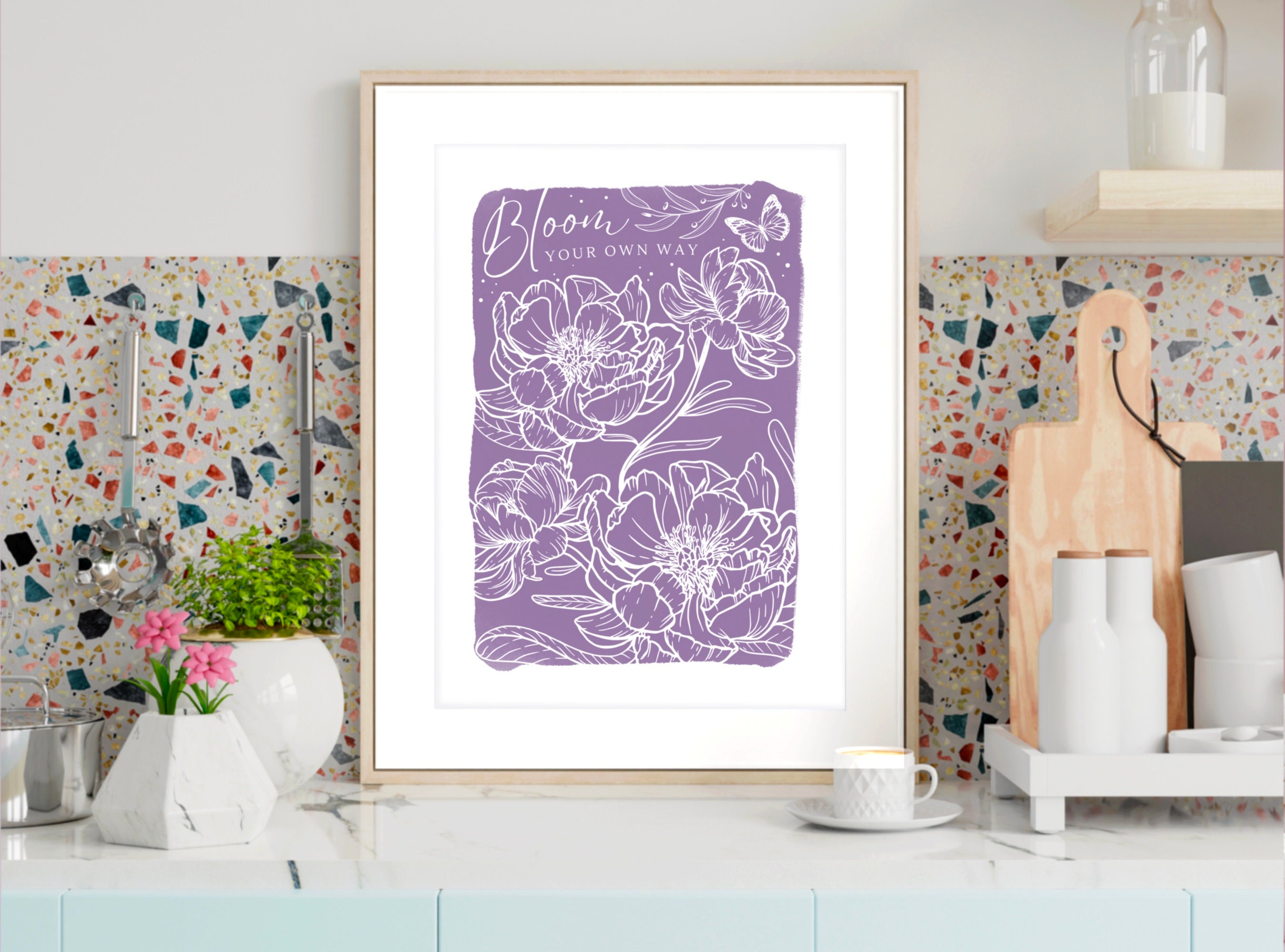 Bloom Your Own Way Quote Print | Lavender | Flower Line Art, Boho Home ...