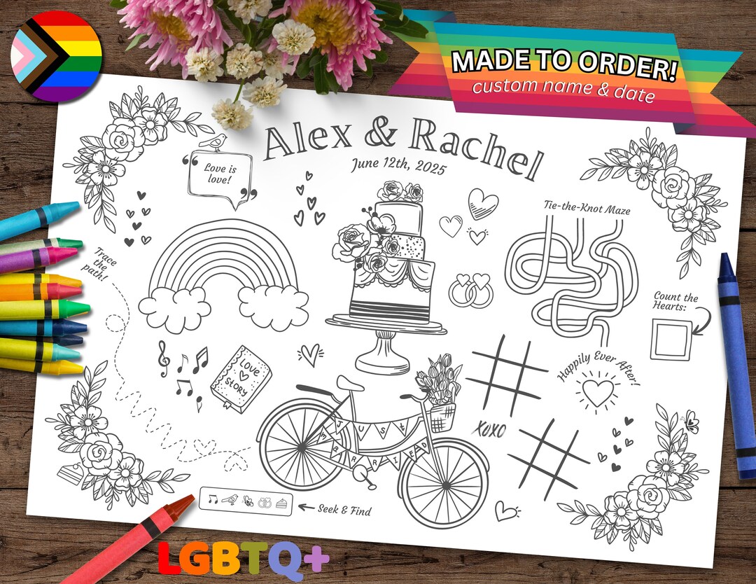 Printable LGBTQ+ Wedding Coloring Placemat for Kids, Queer Wedding ...