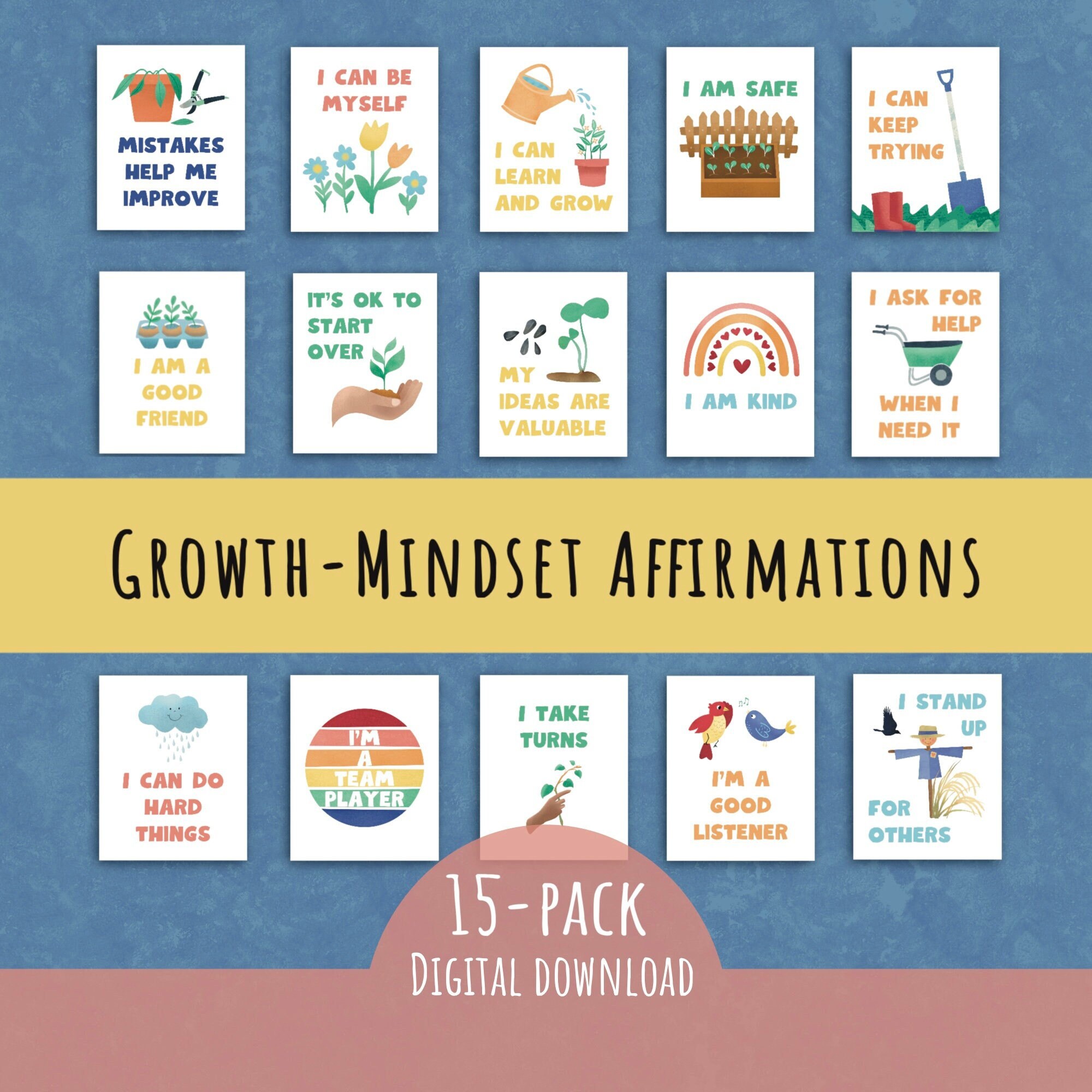 Growth Mindset Affirmations for Kids Bundle | Positive Quote Art ...