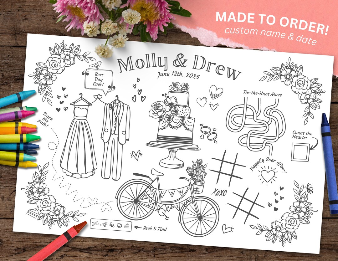 Printable Wedding Coloring Placemat for Kids, Digital File, Wedding ...