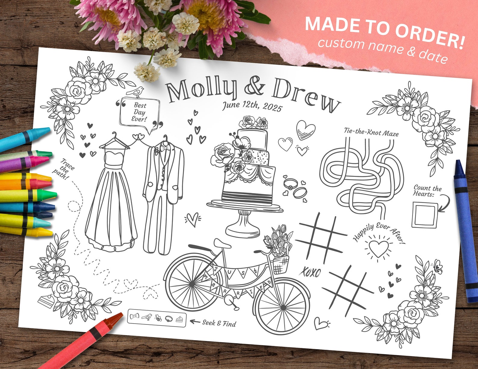 Printable Wedding Coloring Placemat for Kids, Digital File, Wedding ...