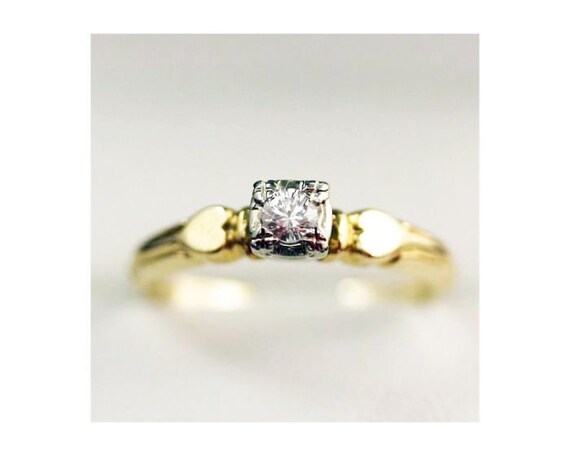 1960s Vintage 14K Gold Brilliant Cut Diamond Engageme… - Gem