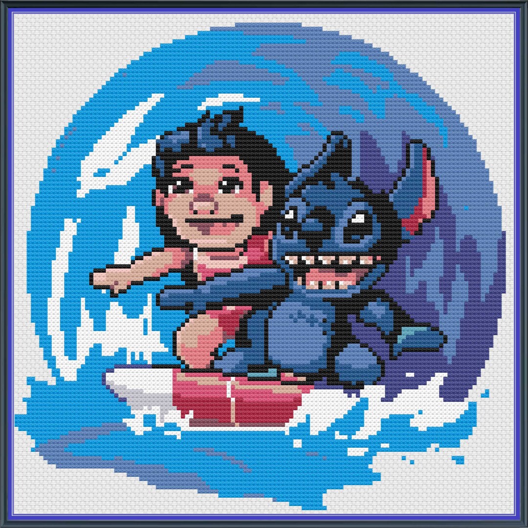 Lilo and Stitch Surfing Inspired Cross Stitch Pattern - Etsy