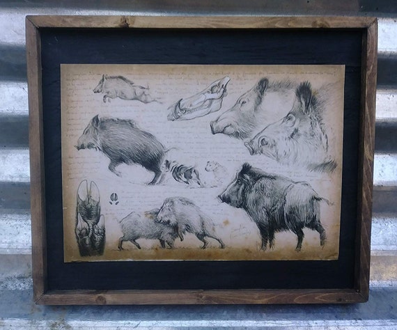 Wild Hog/boar Dog Hunting Drawing Wooden Sign | Etsy