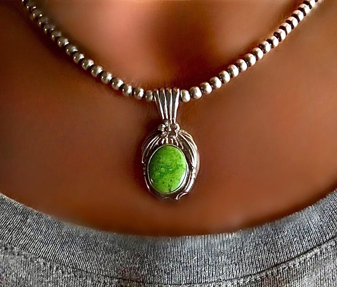 Vintage Green Gaspeite Floral Pendant 925 Sterling Silver 1.5 Inch - Etsy