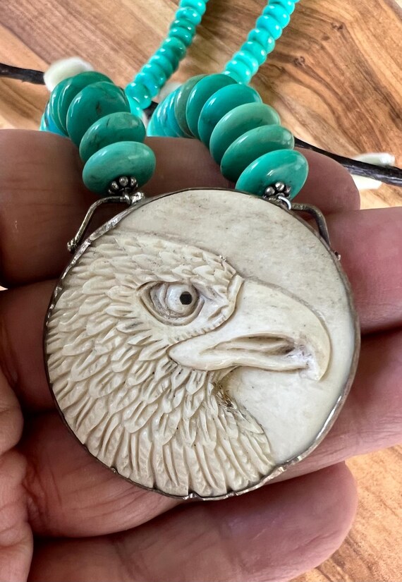 Rare Vintage Signed P.M. Designs Carved Eagle Turquoi… - Gem