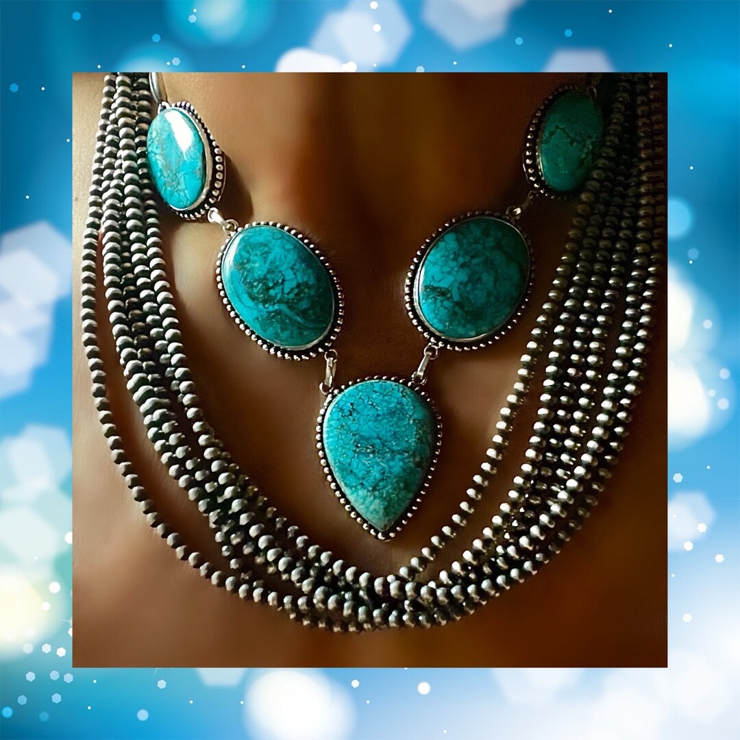 Adjustable Sterling Silver Five-stone Blue Turquoise Necklace With ...