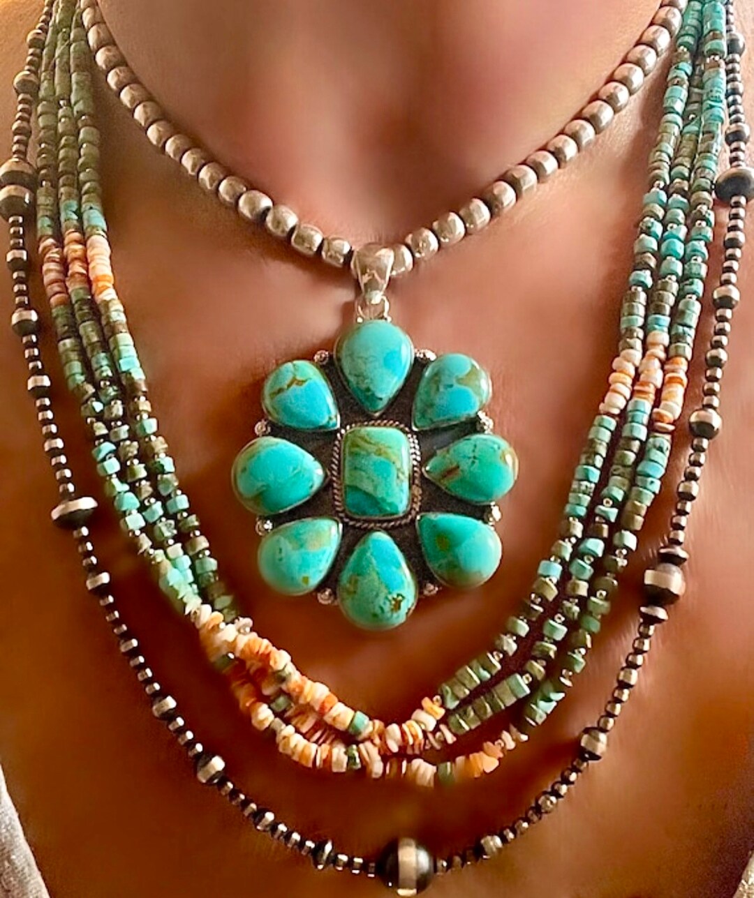 Large Sterling Silver Turquoise Cluster Pendant abigail 2 3/4 - Etsy