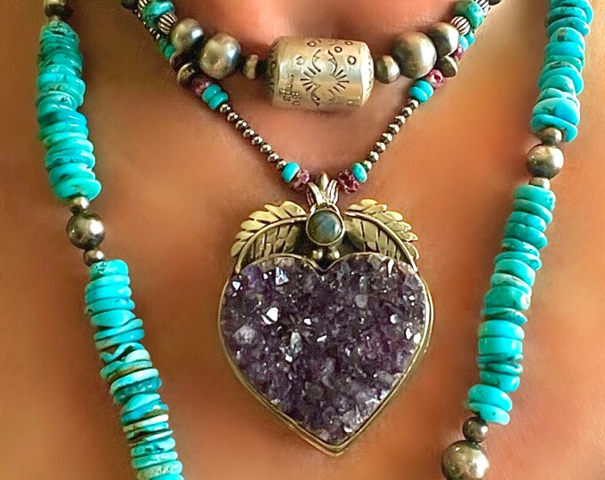 Sterling Silver Turquoise Amethyst Necklace With Attached Amethyst ...