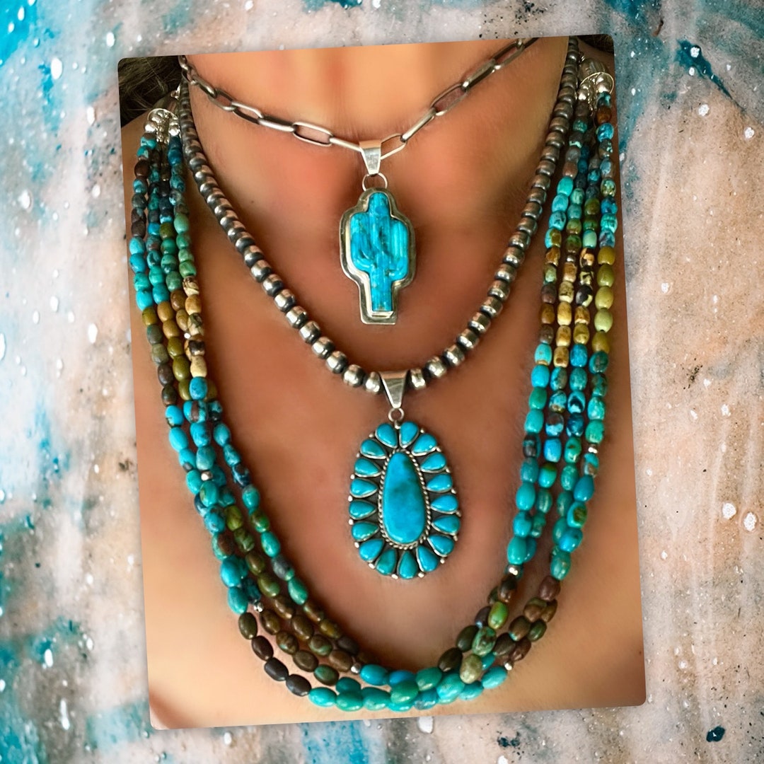 Native Made Sterling Silver Carved Turquoise Cactus Pendant - Etsy