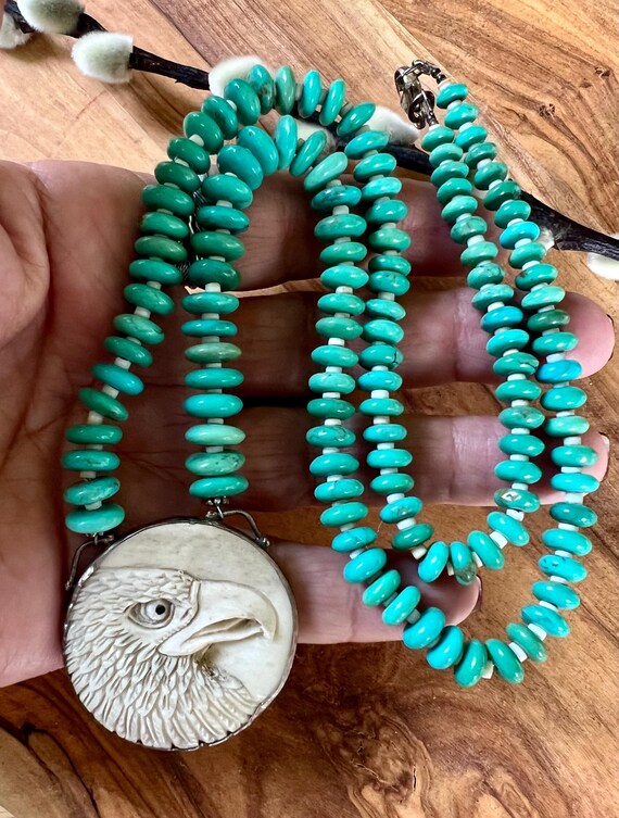 Rare Vintage Signed P.M. Designs Carved Eagle Turquoi… - Gem