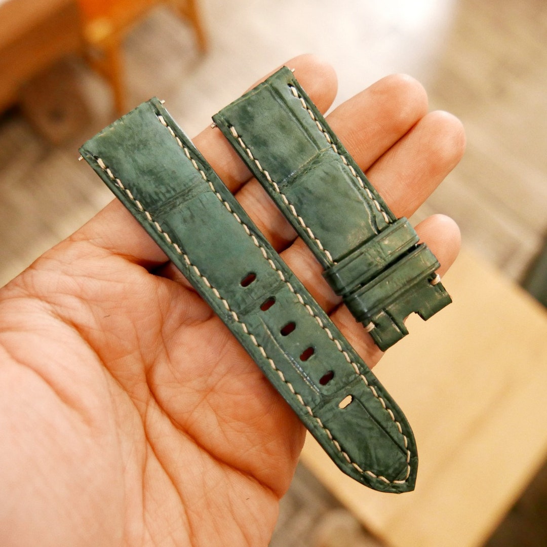 Handmade Green Nubuck Alligator Leather Watch Strap, Watch Band 22mm ...