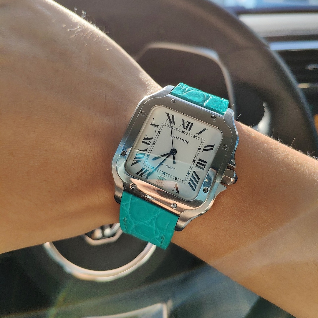 Handmade Matte Jade Green Alligator Leather Deployment Strap for Santos ...