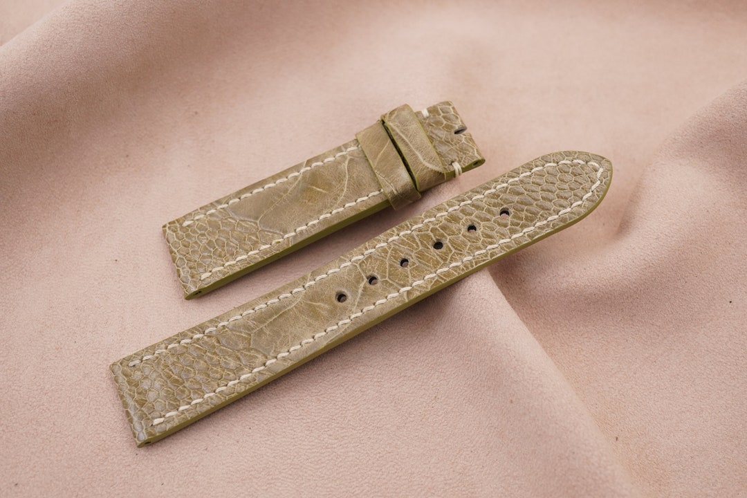 Handmade Olive Green Ostrich Leather Watch Strap, Watch Band 18mm, 19mm ...