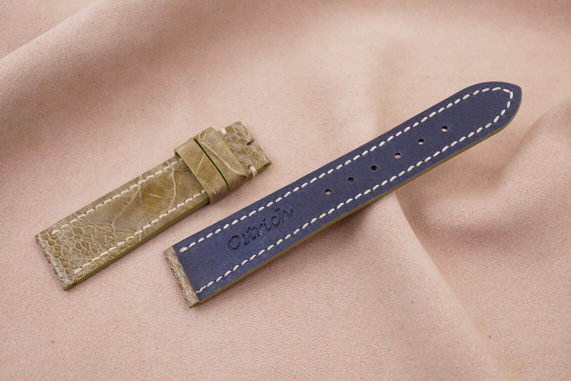 Handmade Olive Green Ostrich Leather Watch Strap, Watch Band 18mm, 19mm ...