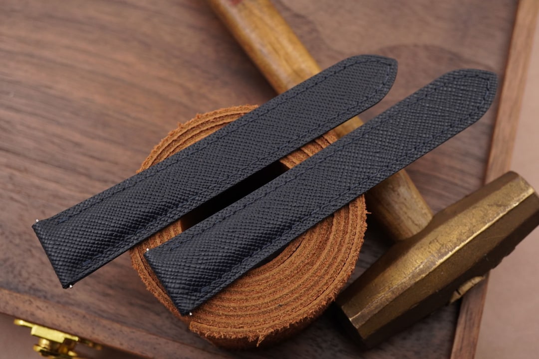 Handmade Dark Navy Blue Saffiano Leather Watch Strap for Tank Solo ...