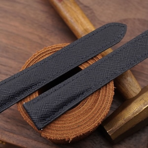 Handmade Dark Navy Blue Saffiano Leather Watch Strap for Tank Solo ...