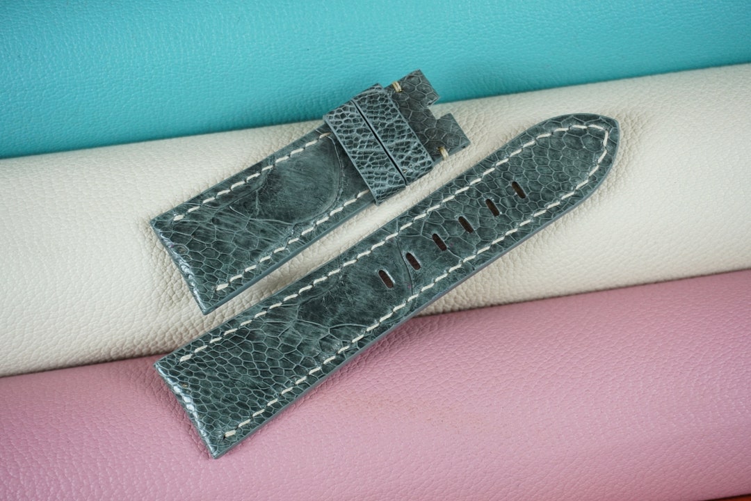 Handmade Gray Ostrich Leather Watch Strap Pam , Thin and Soft Watch ...