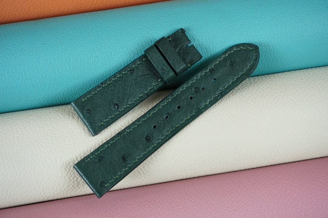 Handmade Green Ostrich Quill Leather Watch Strap, Thin and Soft Watch ...