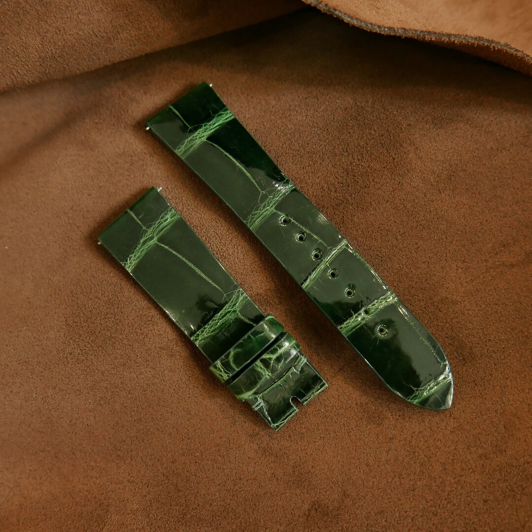 Handmade Glossy Green Alligator Leather Watch Strap, Watch Band 18mm ...