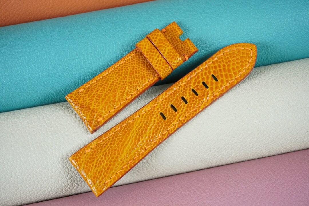 Handmade Orange Ostrich Leather Watch Strap Pam , Thin and Soft Watch ...
