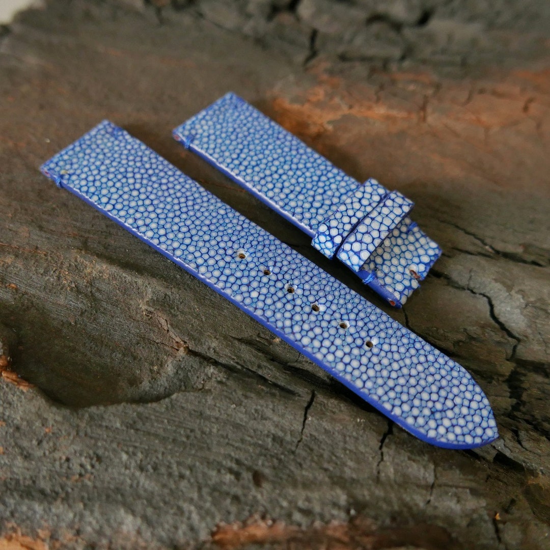 Handmade Light Blue Stingray Leather Watch Strap, Watch Band 18mm, 19mm ...