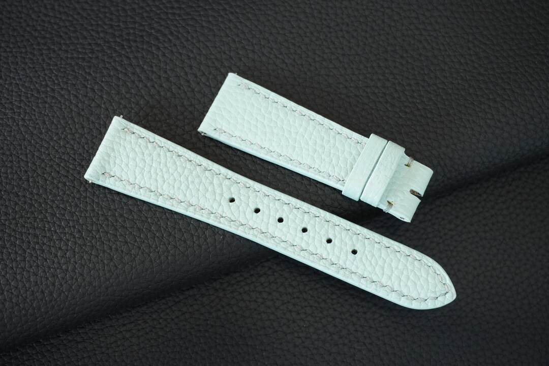 Handmade Baby Blue PEBBLED CALF Leather Watch Strap, Watch Band 18mm ...