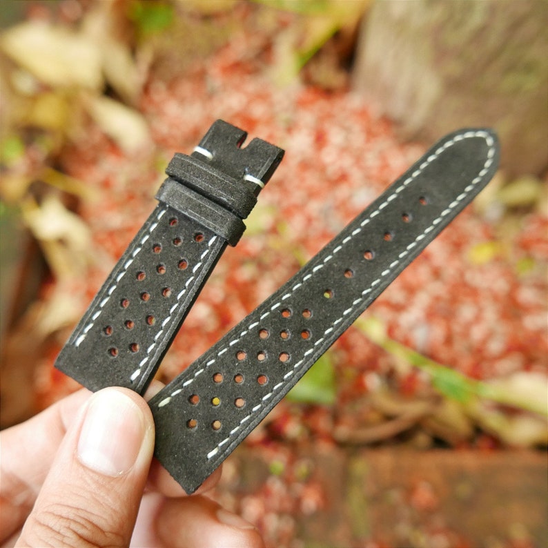 Handmade Black Suede Leather Rally Watch Strap , Watch Band 18mm, 19mm ...