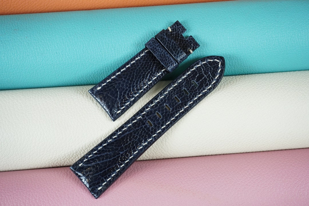 Handmade Dark Blue Ostrich Leather Watch Strap Pam , Thin and Soft ...