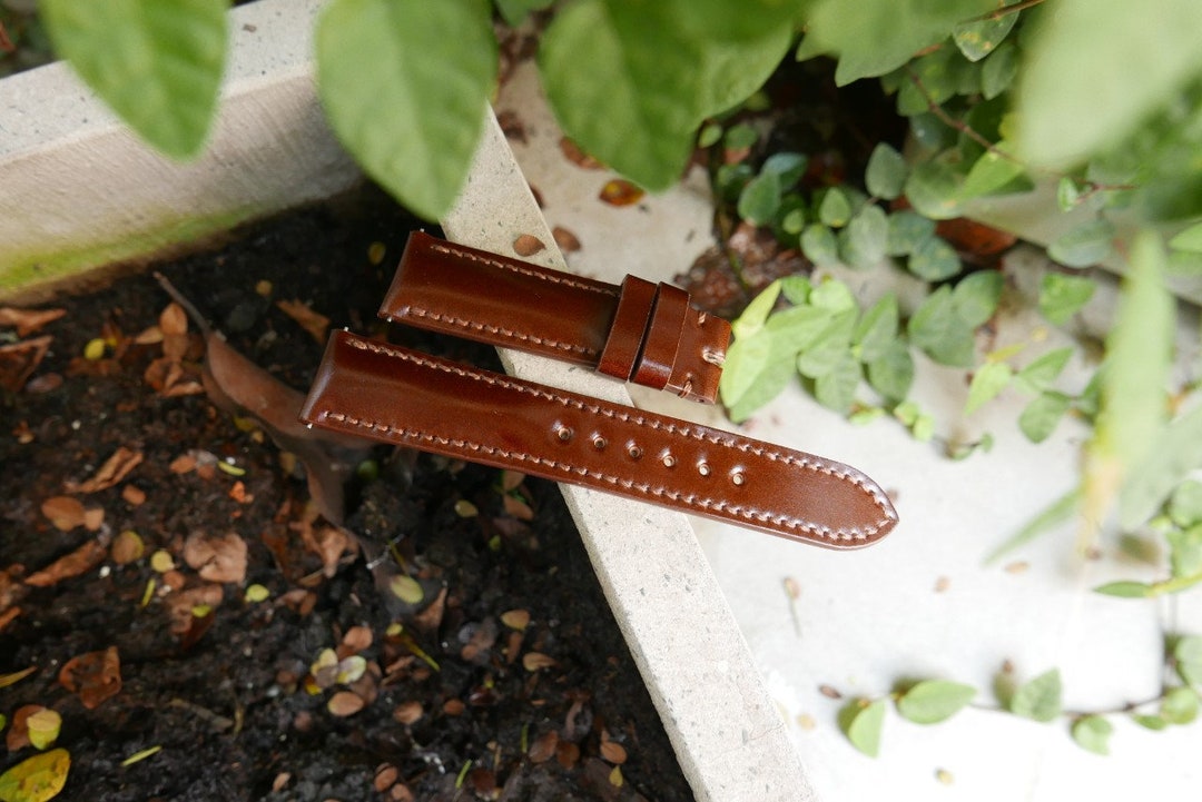 Handmade Red Brown Shell Cordovan Leather Strap , Watch Band 18mm, 19mm ...