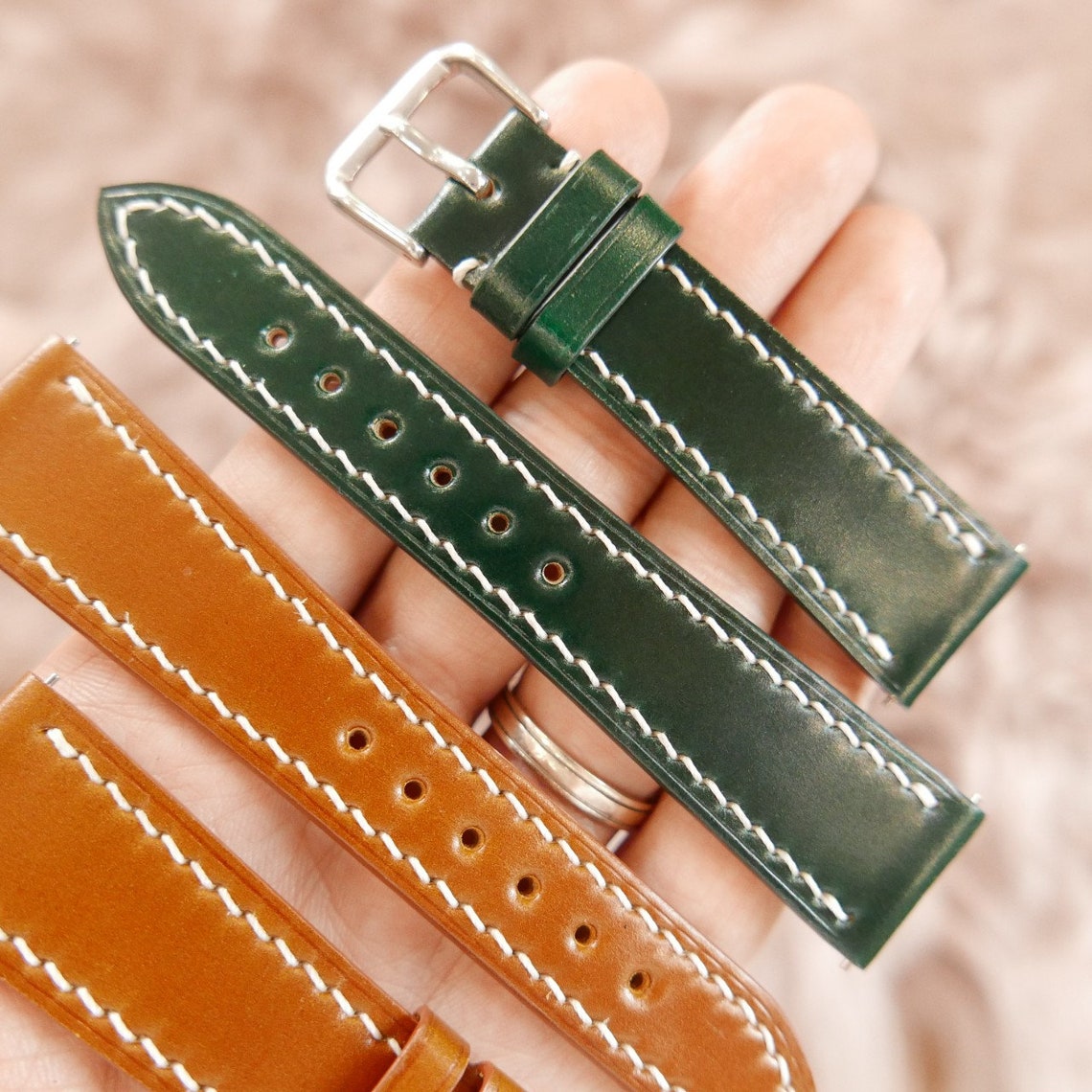 Handmade Honey Brown Shell Cordovan Leather Strap , Watch Band 18mm ...