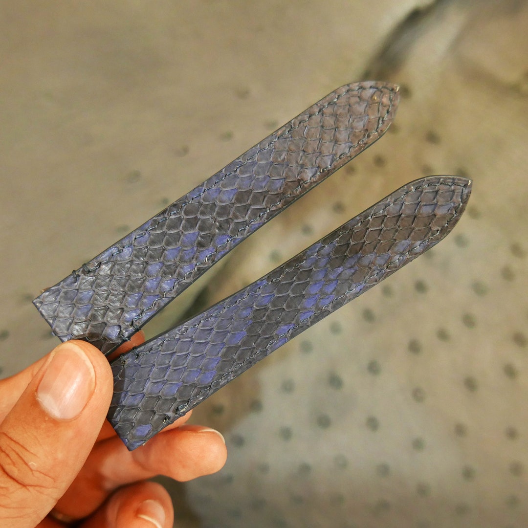 Handmade Navy Blue Python Leather Deployment Strap for Santos Medium ...