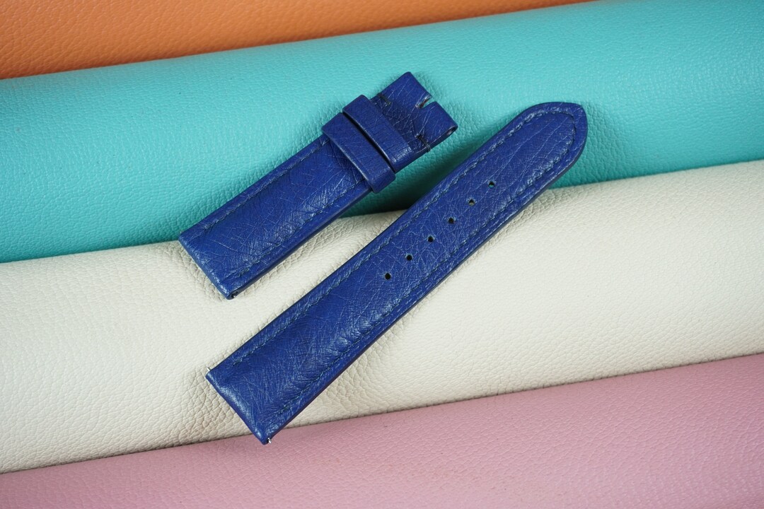 Handmade Blue Ostrich Belly Leather Watch Strap, Thin and Soft Watch ...