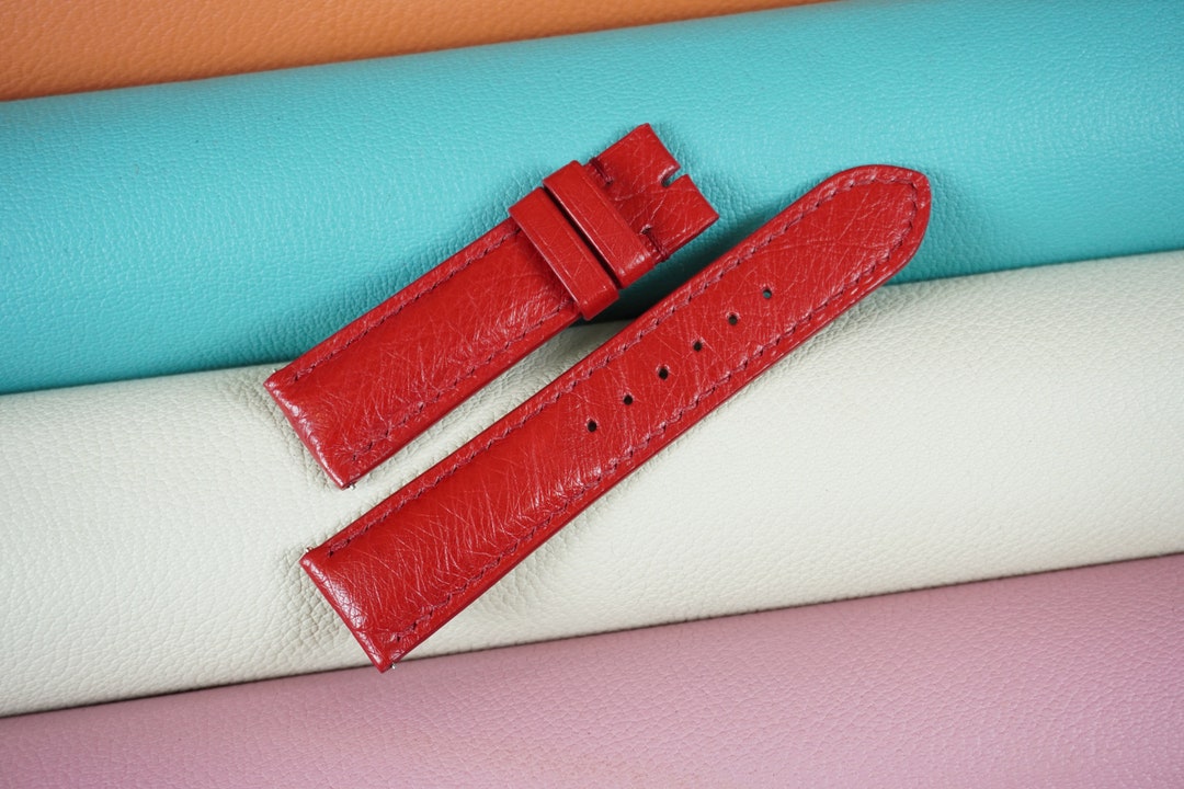 Handmade Red Ostrich Belly Leather Watch Strap, Thin and Soft Watch ...
