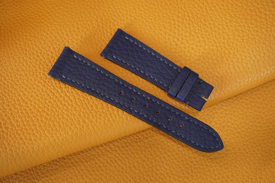 Handmade Dark Blue PEBBLED CALF Leather Watch Strap, Watch Band 18mm ...