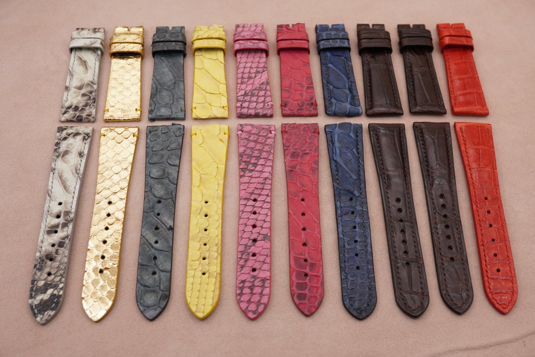 Lot de 10 bracelets de montre en python, alligator, taille 22/18 mm ...