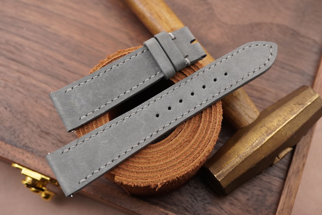 Handmade Gray Nubuck Leather Watch Strap for Tank Solo, Tank Must 16mm ...