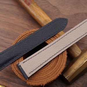 Handmade Dark Navy Blue Saffiano Leather Watch Strap for Tank Solo ...