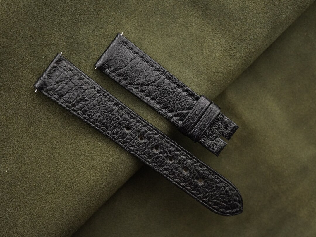 Handmade Black Ostrich Belly Leather Watch Strap for Tank Solo, Tank ...