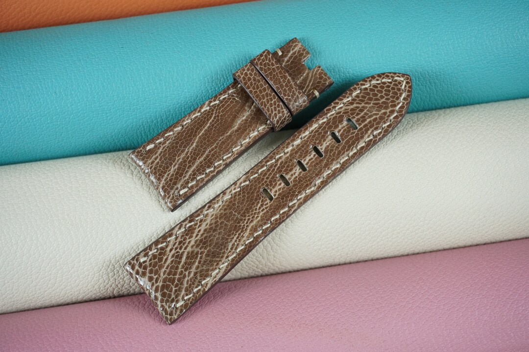 Handmade Light Brown Ostrich Leather Watch Strap Pam , Thin and Soft ...